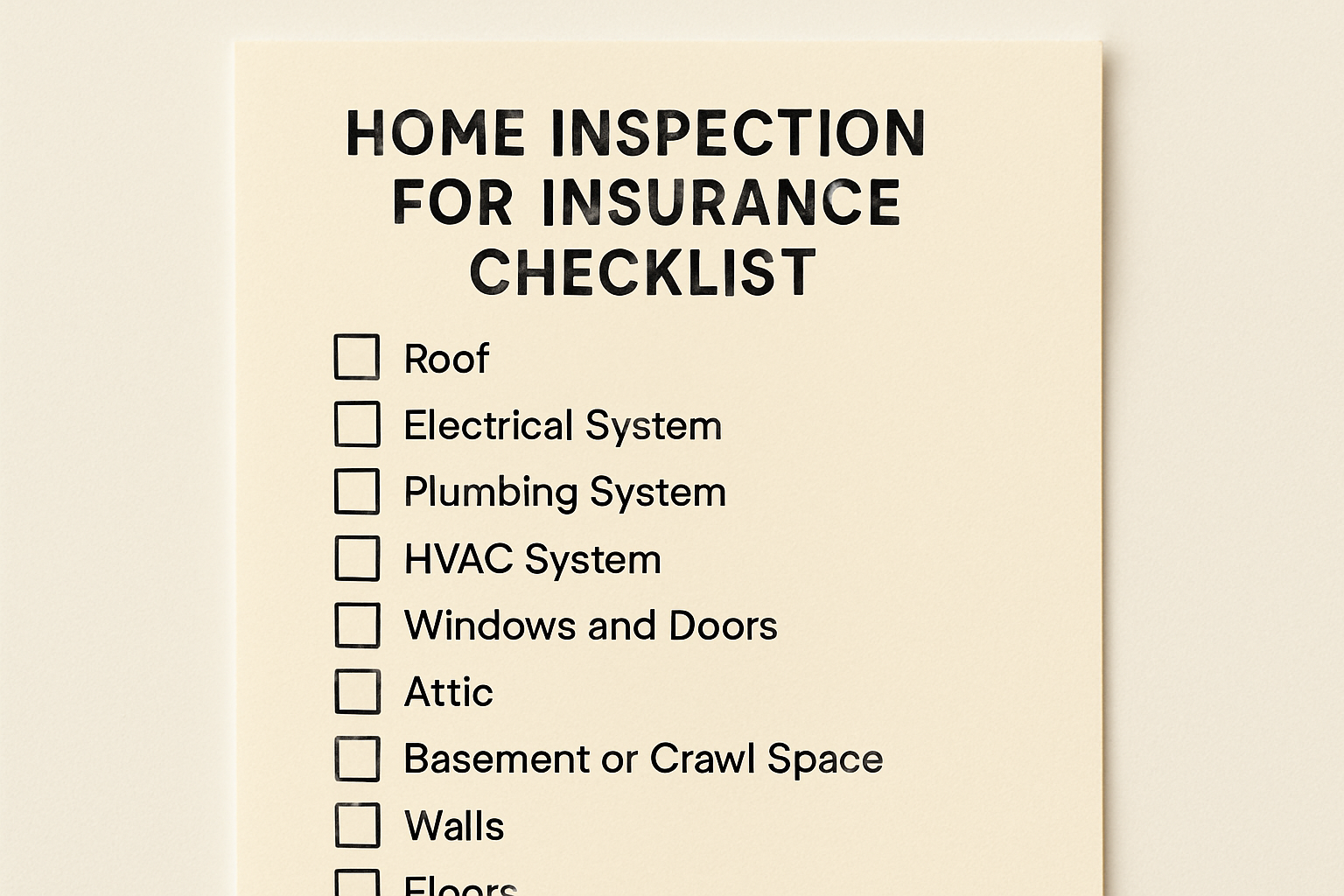Home Inspection for Insurance Checklist